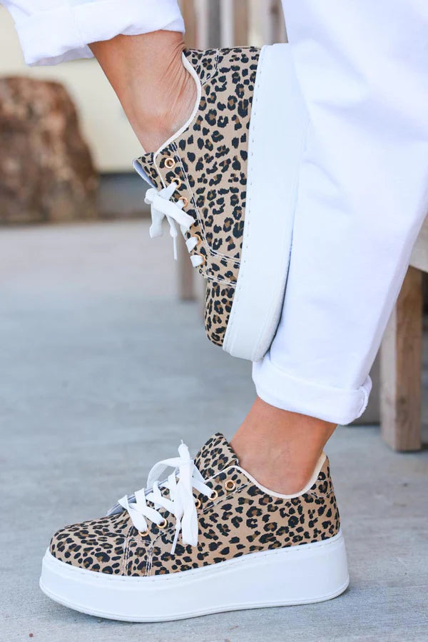 Leopard Vegan Leather Platform Sneakers - Horizons Lointains